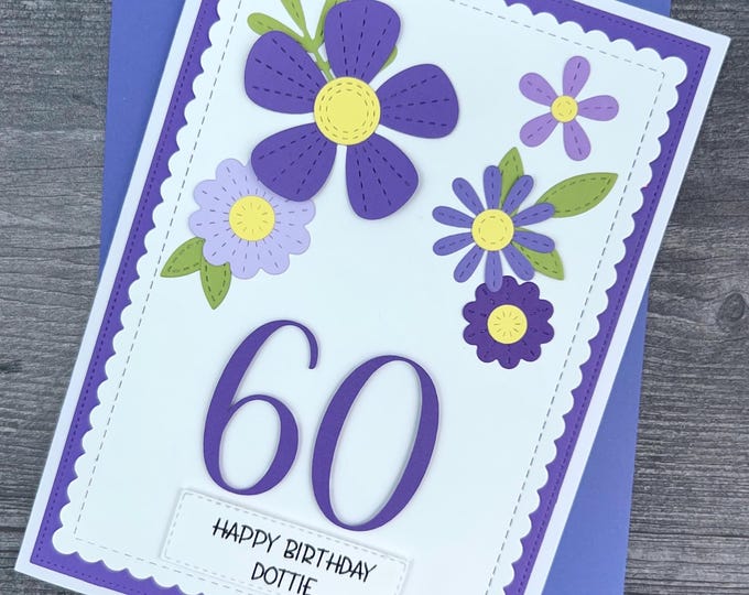 60th Birthday Card, Handmade and Personalized for Her, Beautiful Floral ...