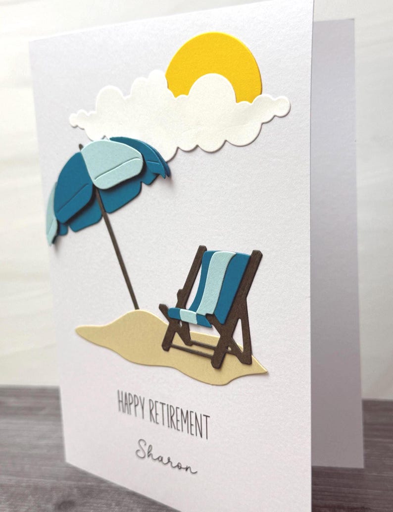 Retirement Card Featuring Beach Chair and Umbrella Scene. Handmade and ...