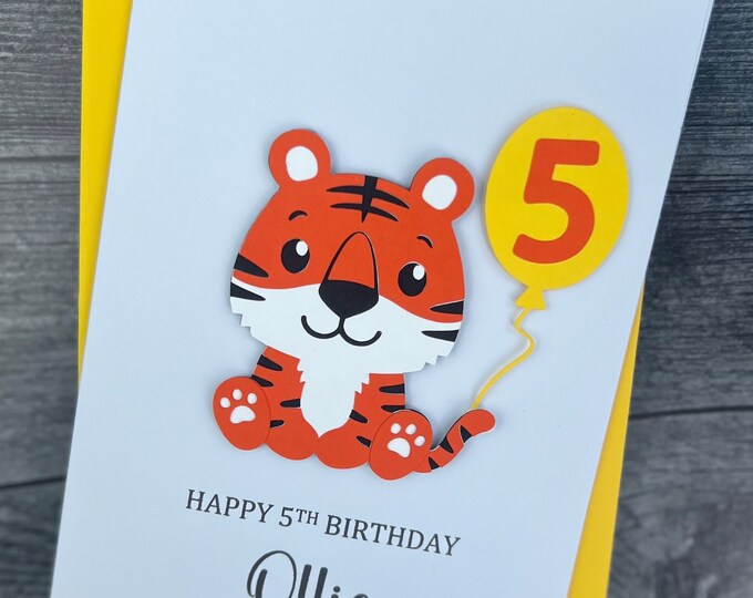 Tiger Birthday Card for Children, Handmade and Personalized for Boys or ...