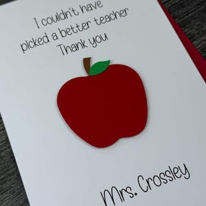 Thank You Teacher Card, Apple Design, Handmade and Personalized ...