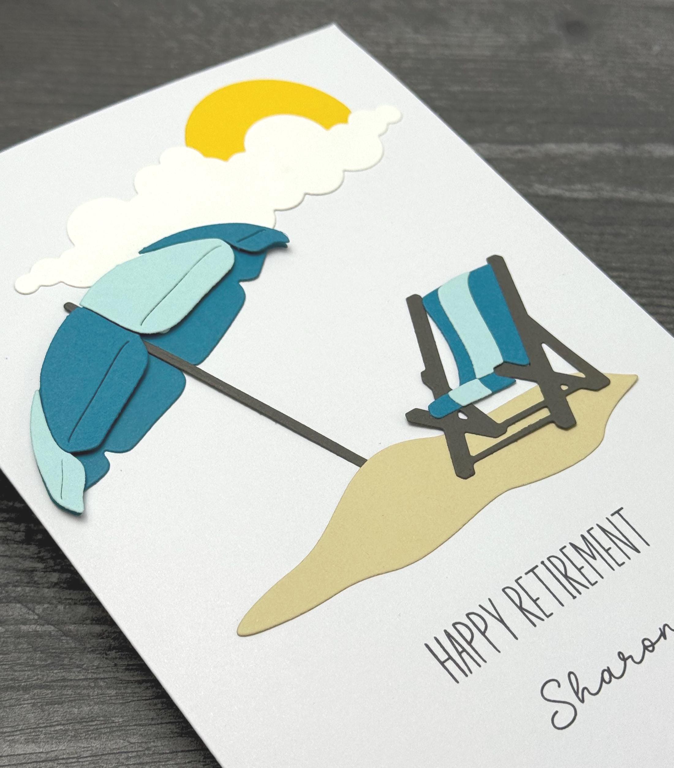 Retirement Card Featuring Beach Chair and Umbrella Scene. Handmade and ...