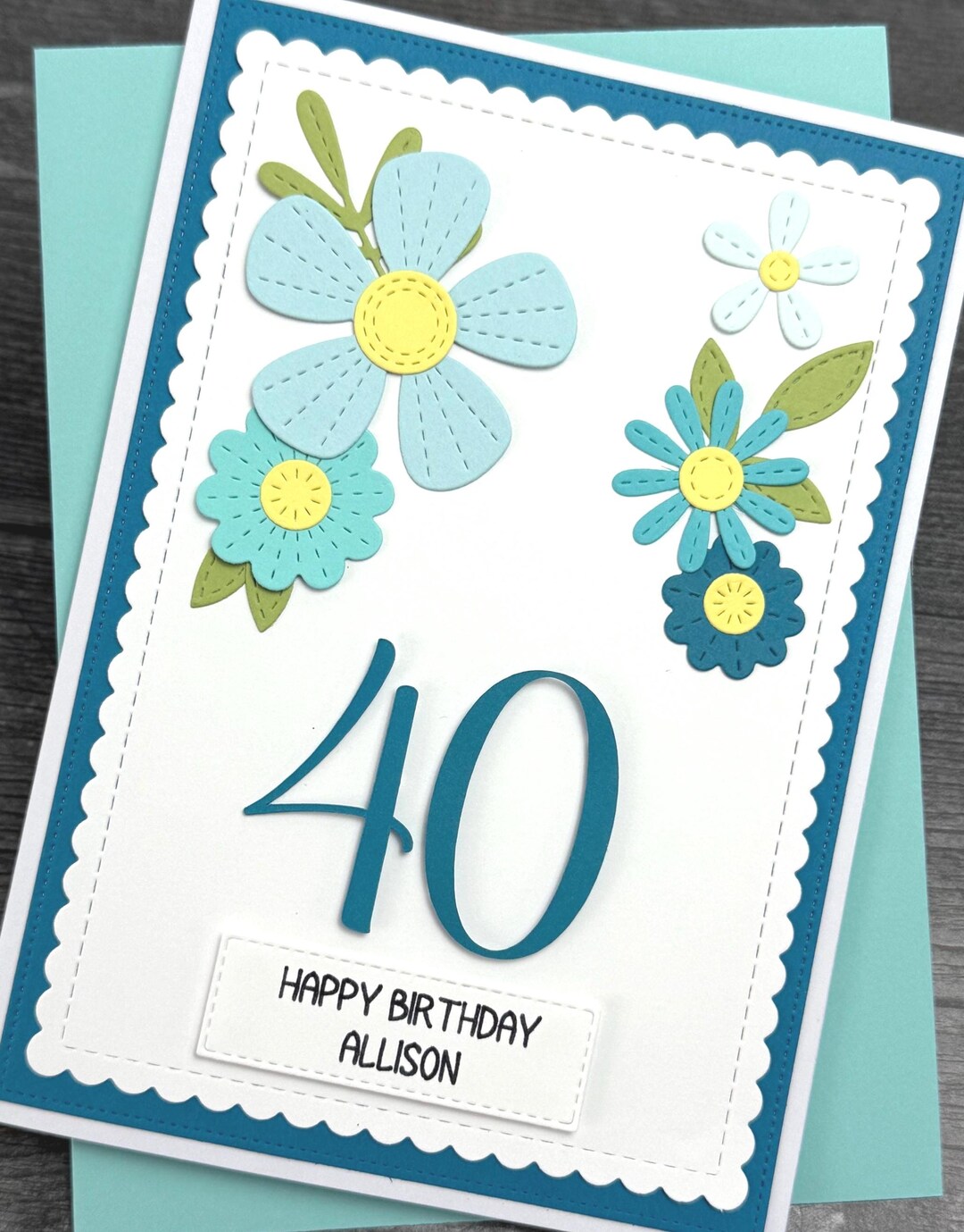 40th Birthday Card, Handmade and Personalized for Her, Beautiful Floral ...