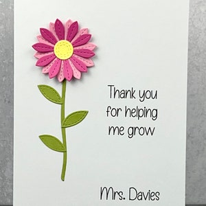 Teacher Thank You Card With Handcrafted Flower, Handmade and ...
