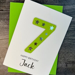 7th Birthday Card for Children, Shiny Stars Design, Handmade and ...
