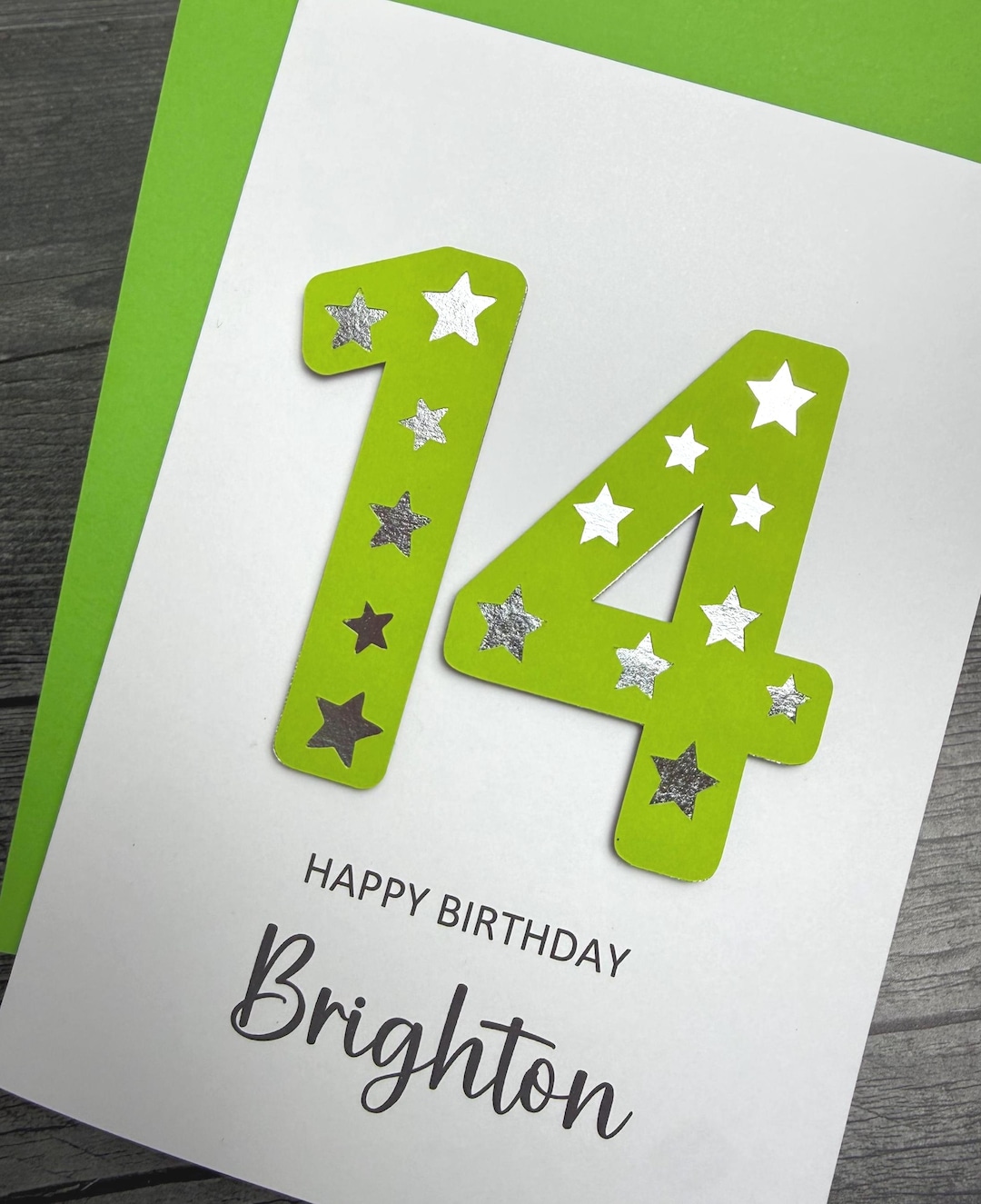 14th Birthday Card for Children, Shiny Stars Design, Handmade and ...