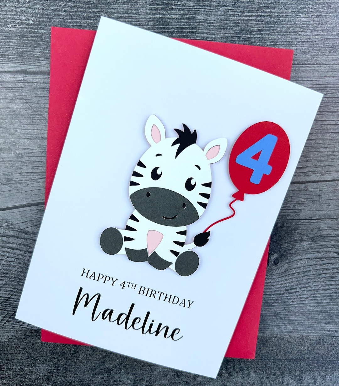 Zebra Birthday Card for Children, Handmade and Personalized for Boys or ...