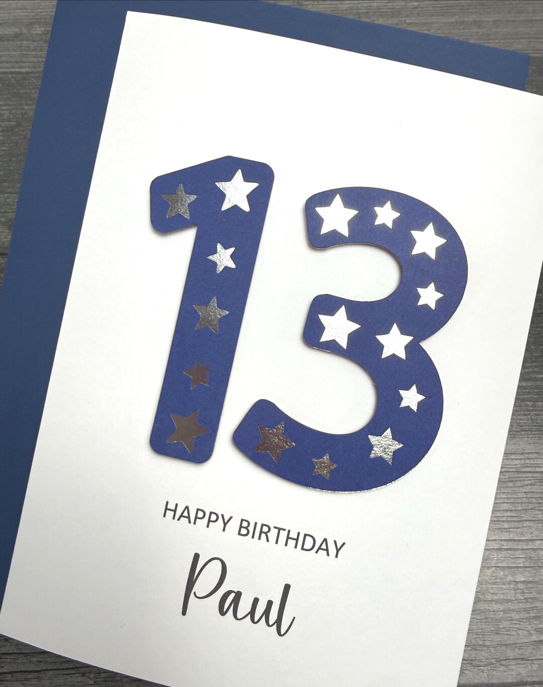 13th Birthday Card for Children, Shiny Stars Design, Handmade and ...