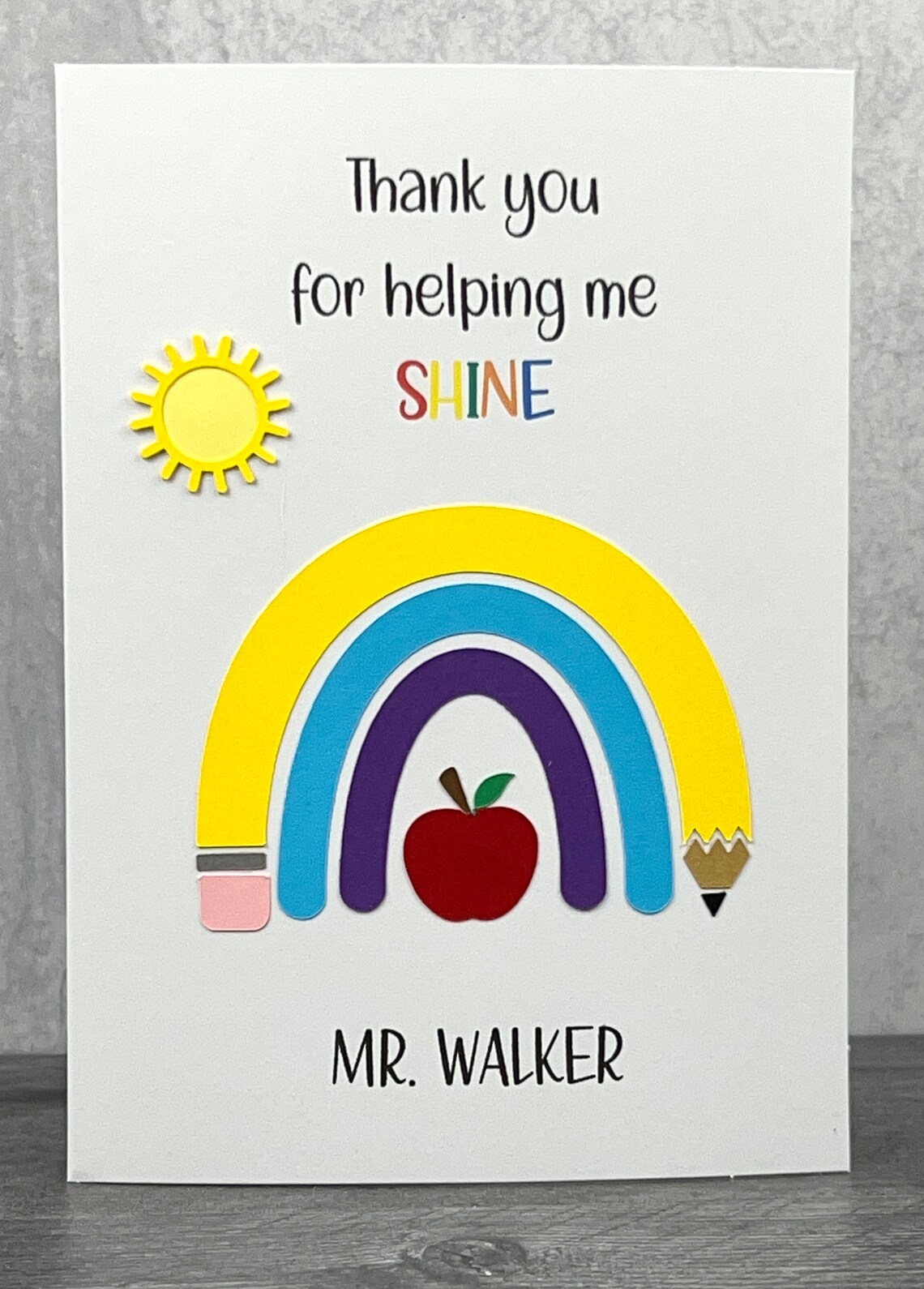 Teacher Thank You Card With Bright Rainbow and Sun Design, Handmade and ...