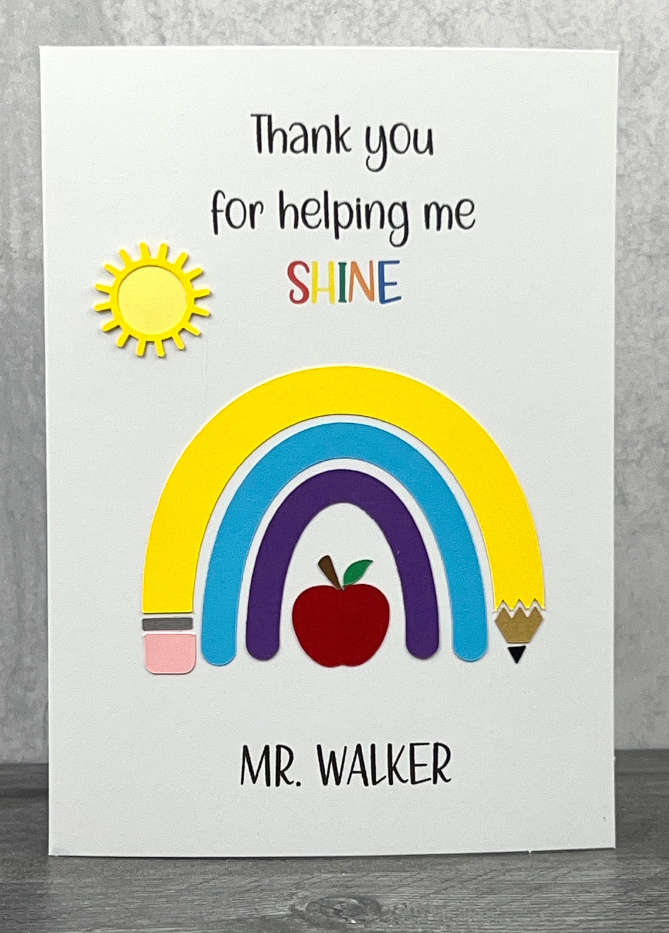Teacher Thank You Card With Bright Rainbow and Sun Design, Handmade and ...