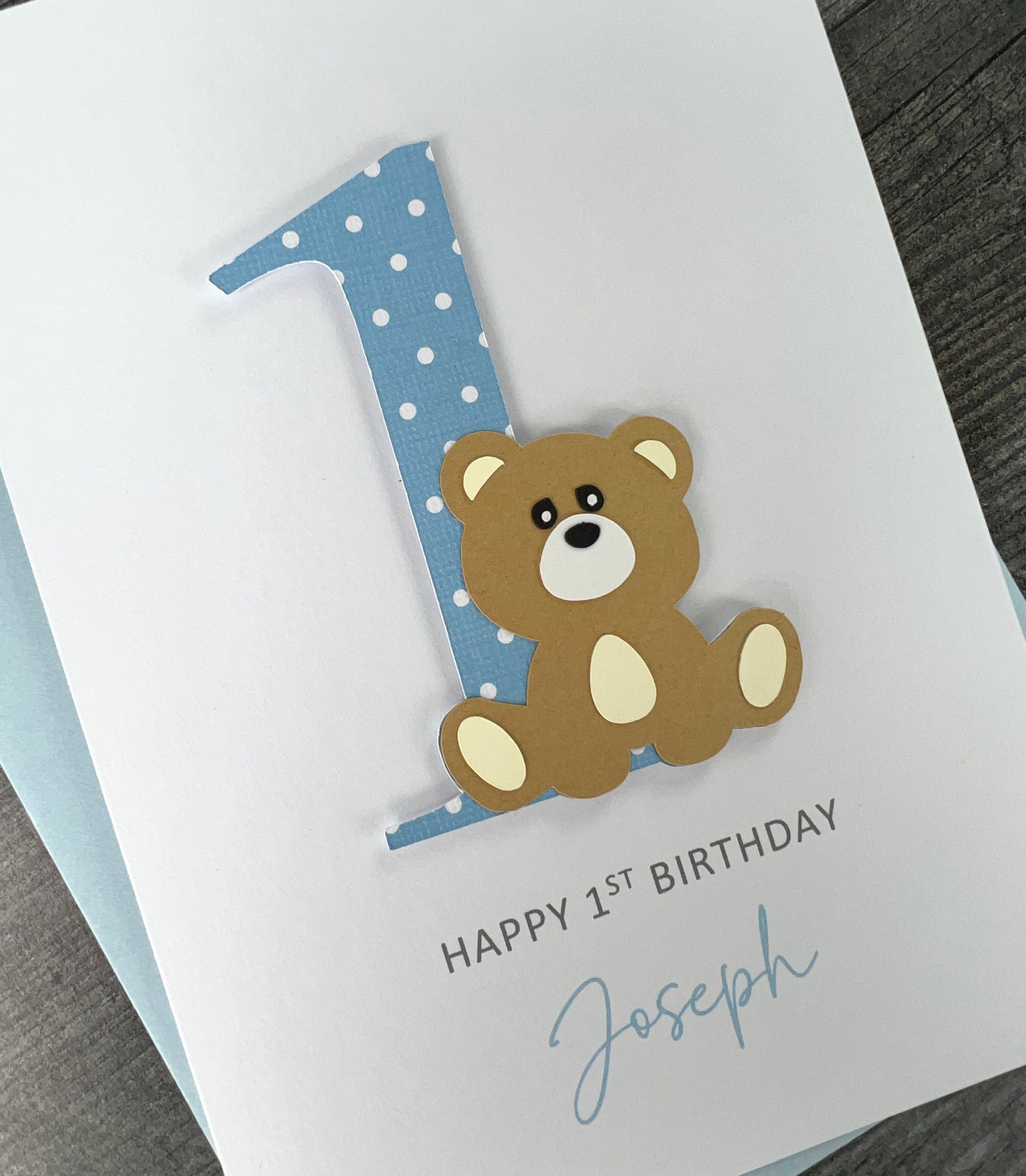 1st Birthday Card for Baby Boy With Sweet Teddy Bear, Handmade and ...