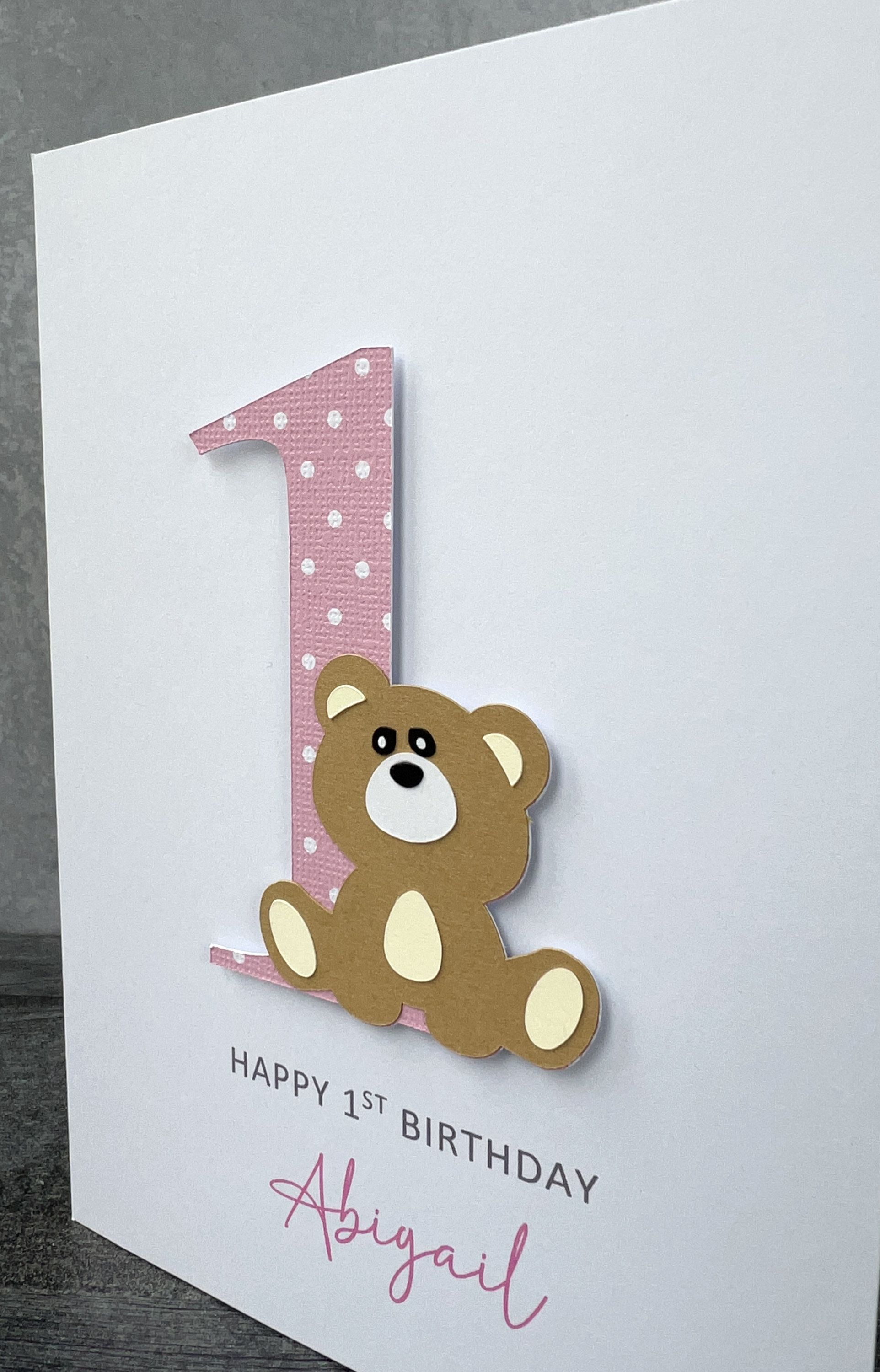 1st Birthday Card for Baby Girl, With Sweet Teddy Bear, Handmade and ...