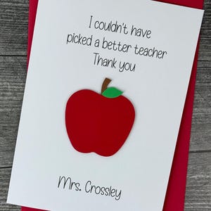 Thank You Teacher Card, Apple Design, Handmade and Personalized ...