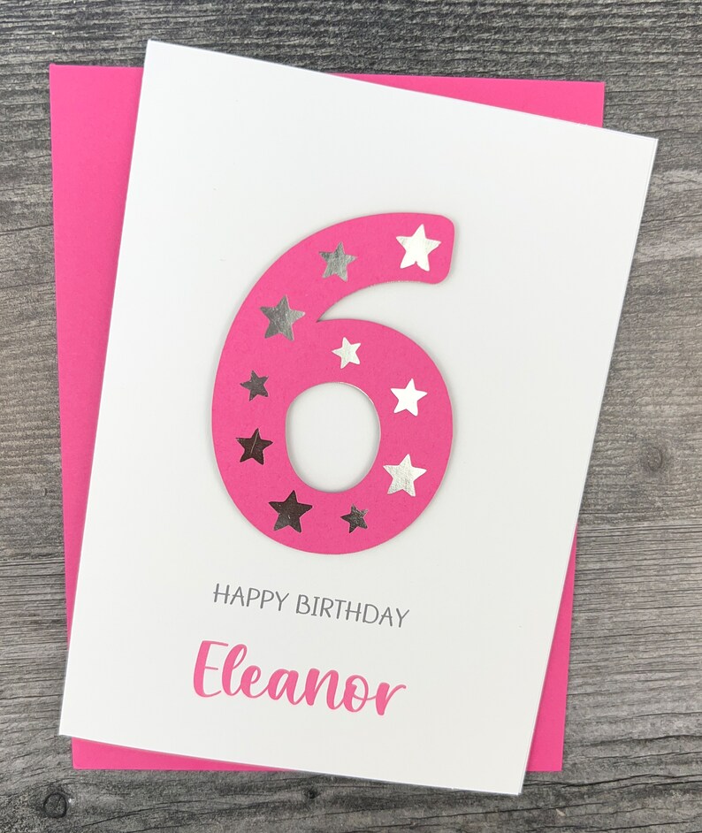 6th Birthday Card for Children, Shiny Stars Design, Handmade and ...