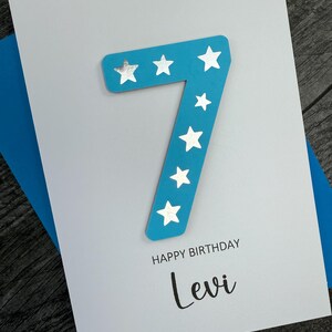 7th Birthday Card for Children, Shiny Stars Design, Handmade and ...
