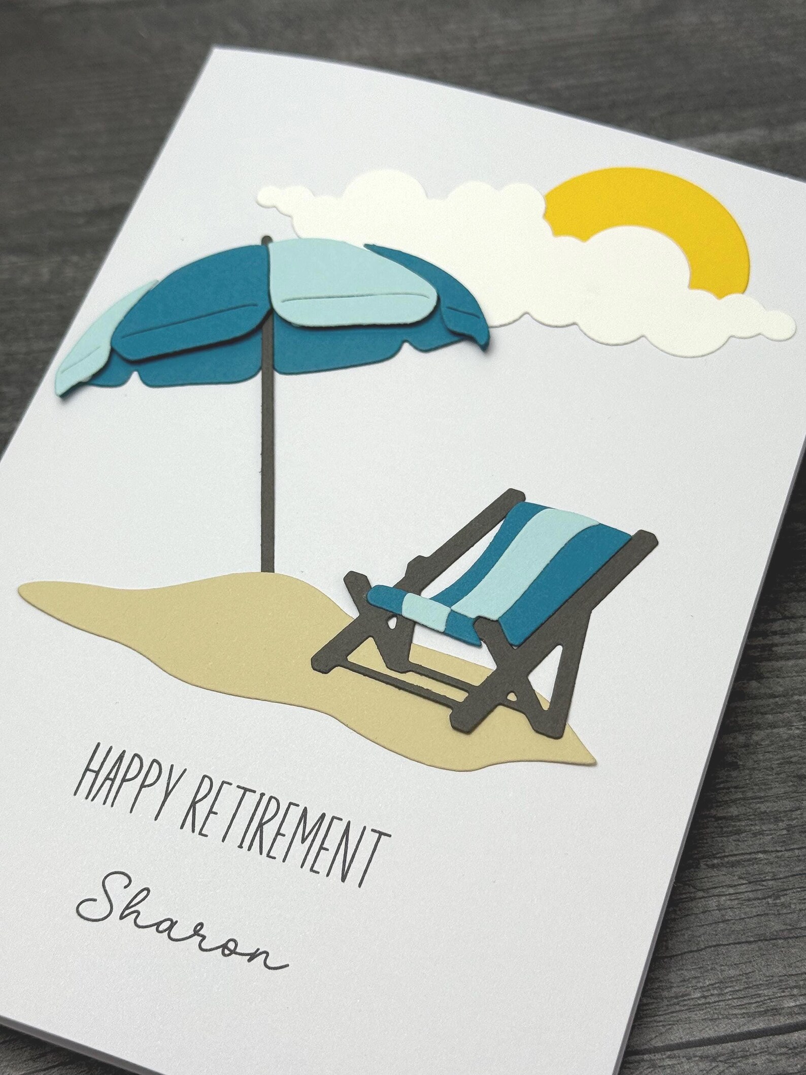 Retirement Card Featuring Beach Chair and Umbrella Scene. Handmade and ...