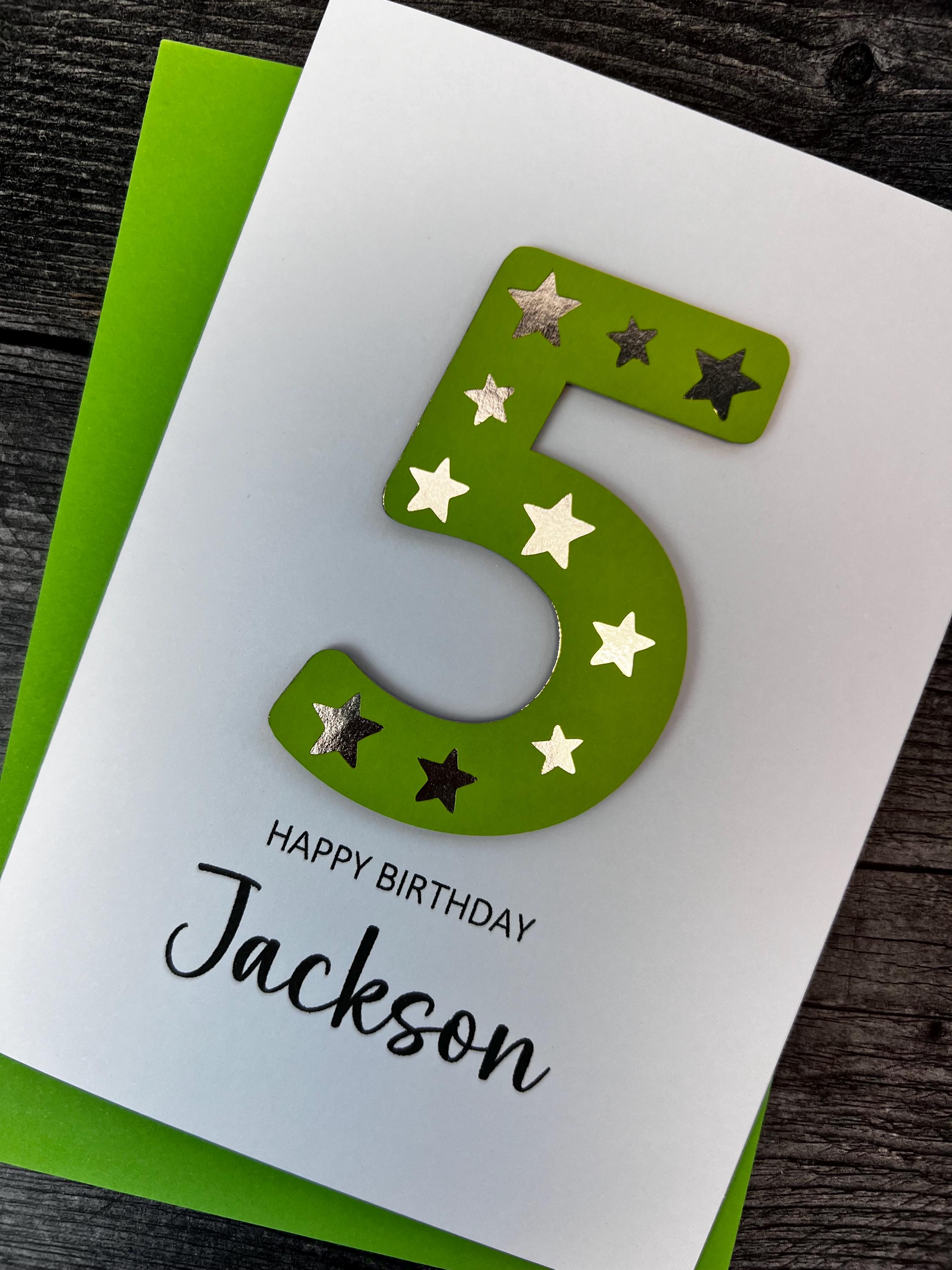 5th Birthday Card for Children, Shiny Stars Design, Handmade and ...