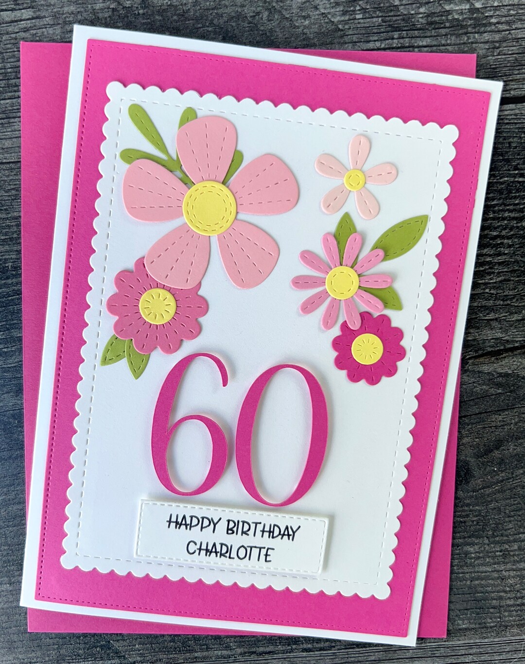 60th Birthday Card, Handmade and Personalized for Her, Beautiful Floral ...