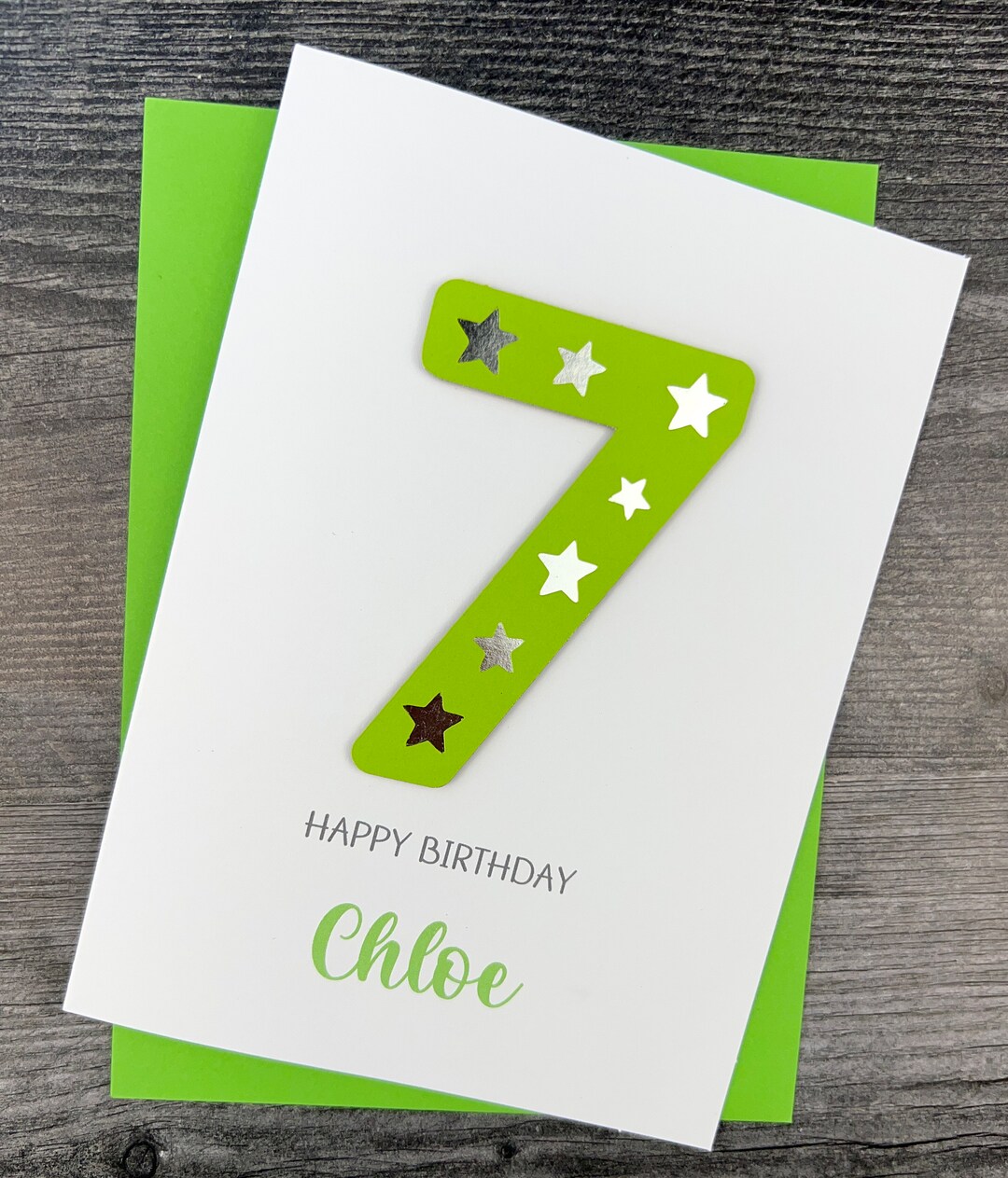 7th Birthday Card for Children, Shiny Stars Design, Handmade and ...
