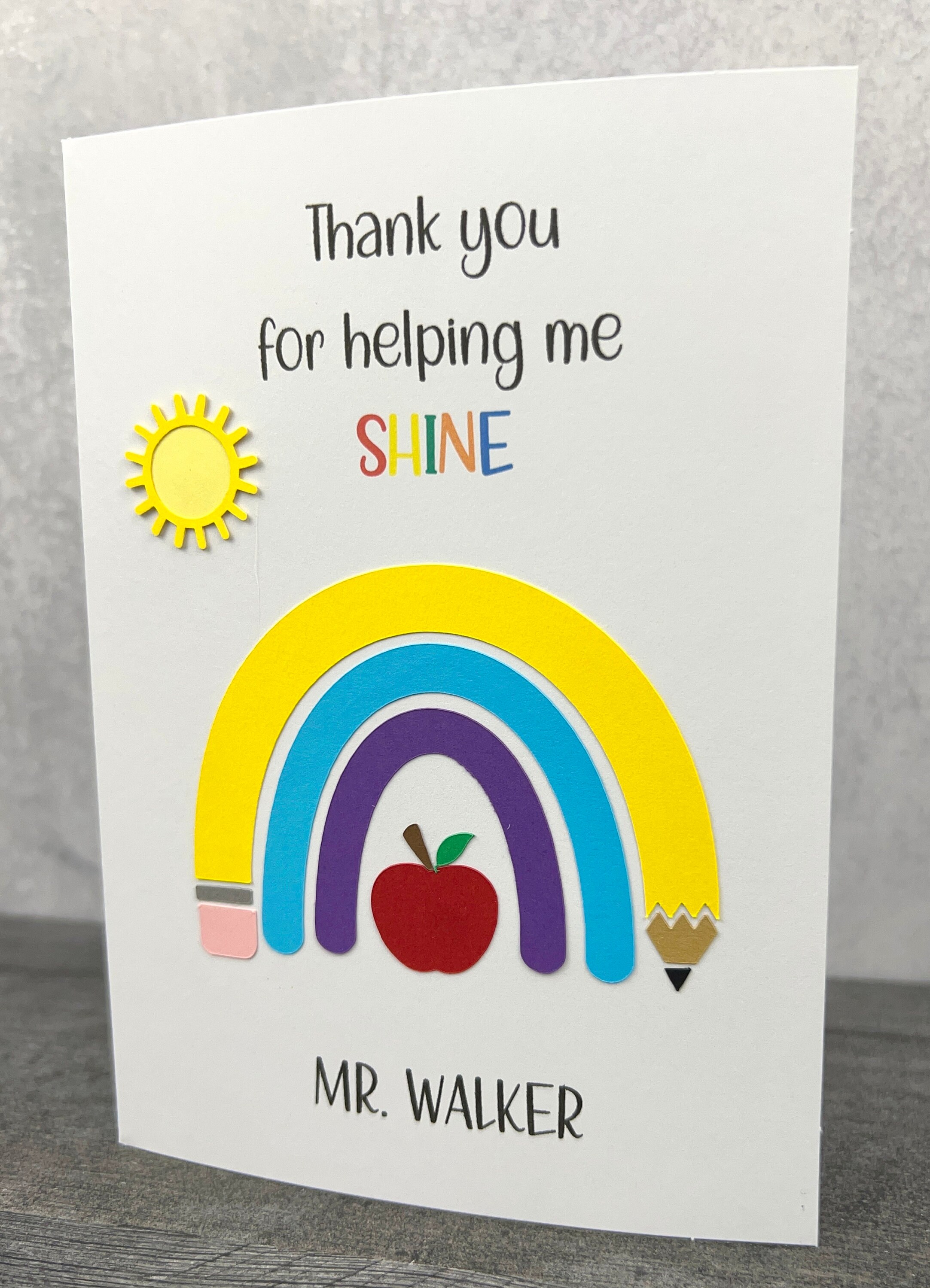 Teacher Thank You Card With Bright Rainbow and Sun Design, Handmade and ...