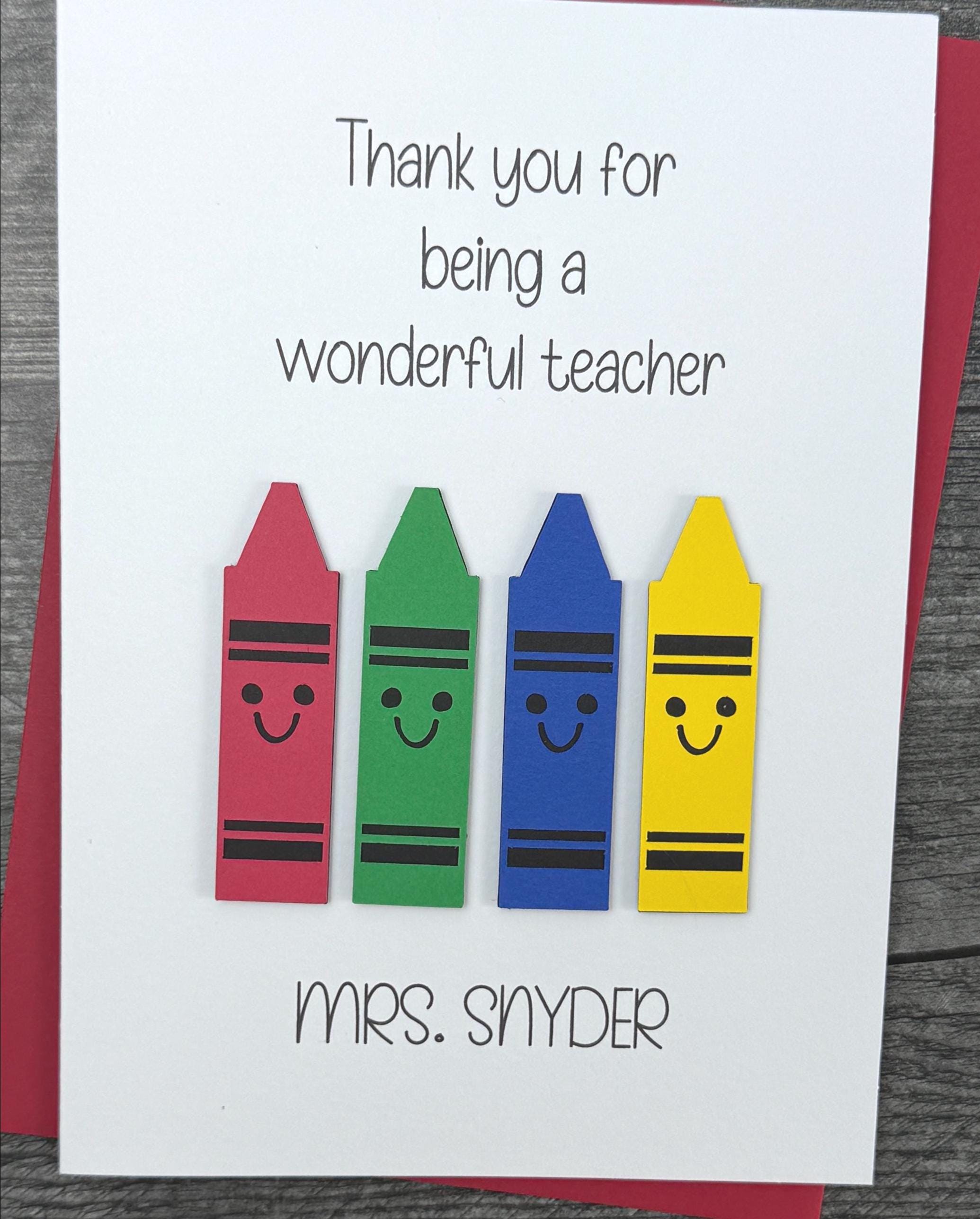 Thank You Teacher Card, Crayon Design, Handmade and Personalized ...