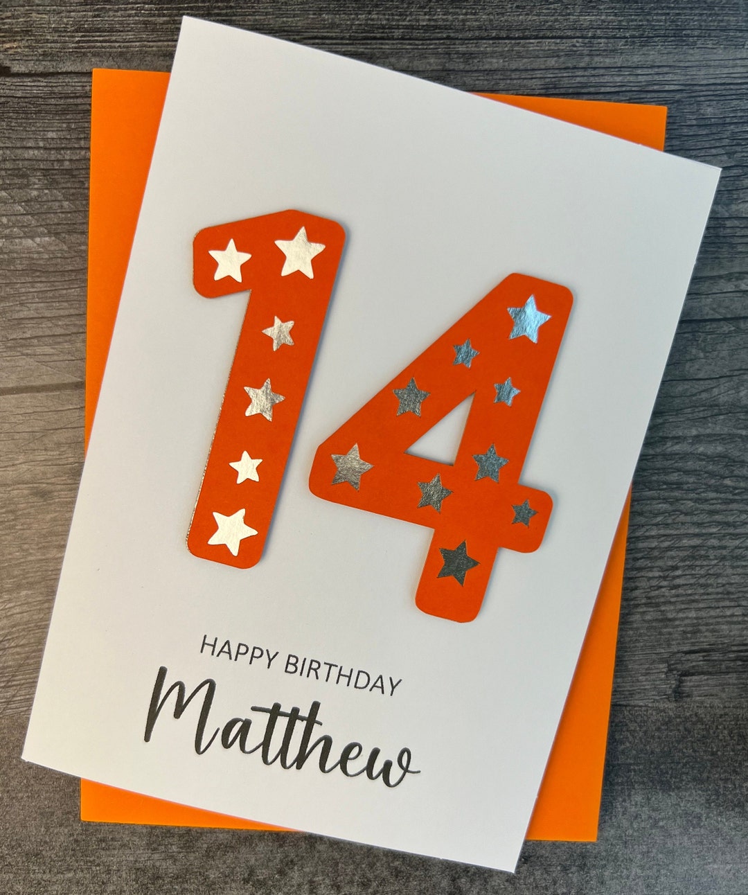 14th Birthday Card for Children, Shiny Stars Design, Handmade and ...