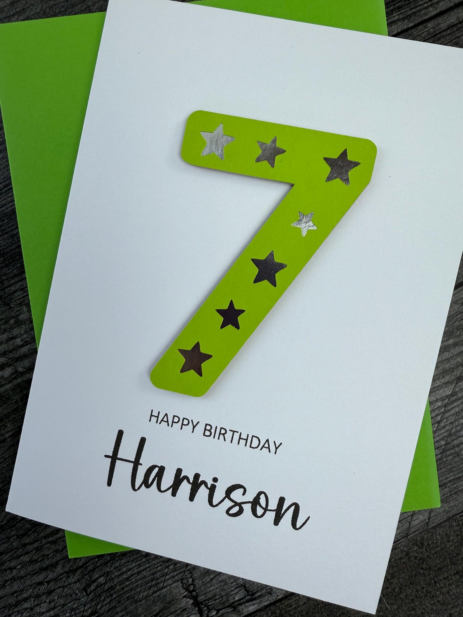 7th Birthday Card for Children, Shiny Stars Design, Handmade and ...