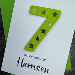 7th Birthday Card for Children, Shiny Stars Design, Handmade and ...