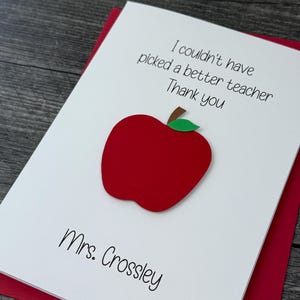 Thank You Teacher Card, Apple Design, Handmade and Personalized ...