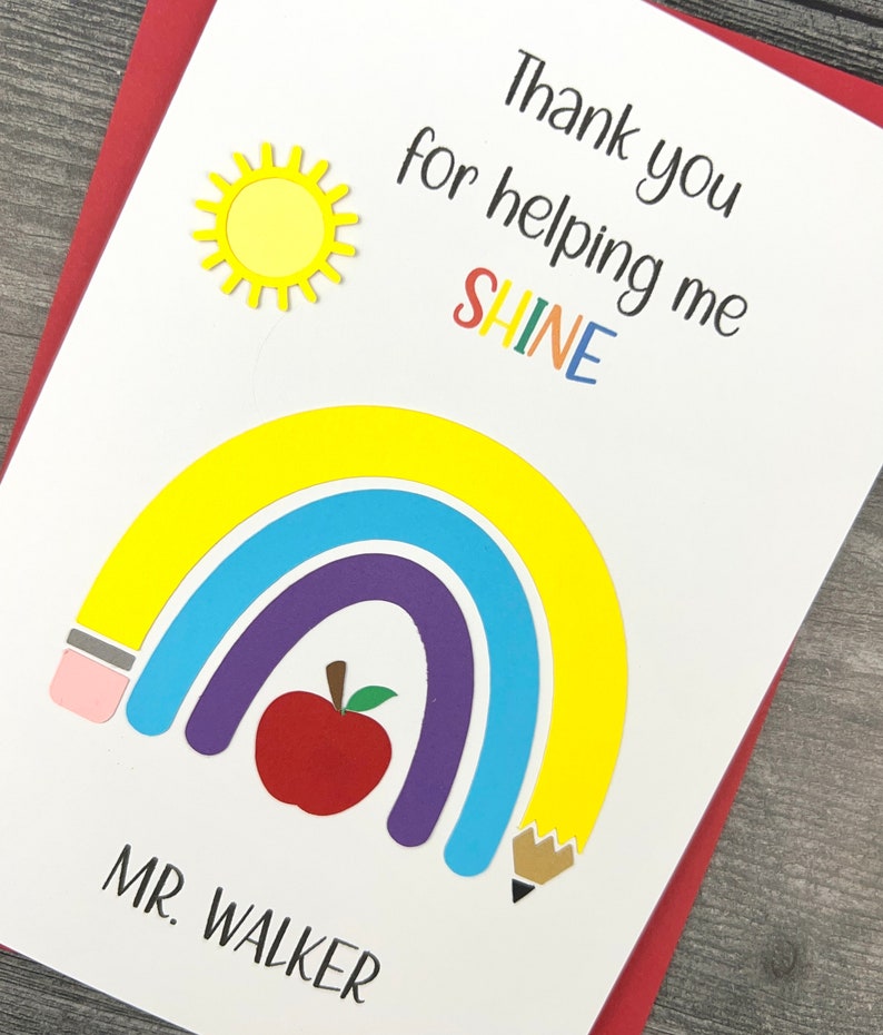 Teacher Thank You Card With Bright Rainbow and Sun Design, Handmade and ...