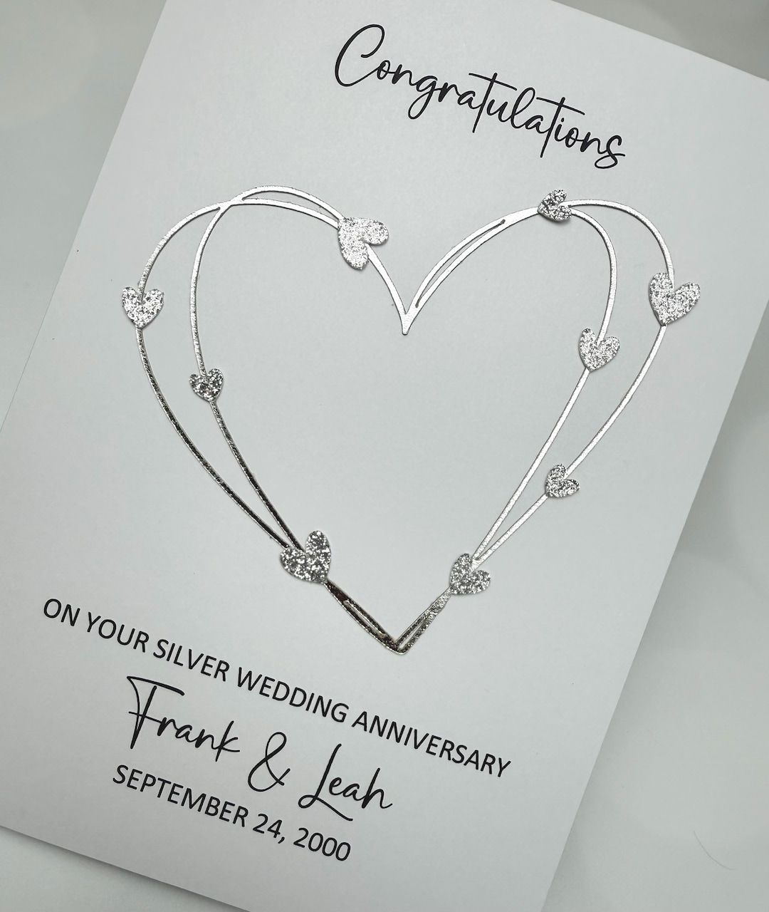 Silver Wedding Anniversary 25th Card, Elegant Hearts Design, Handmade ...