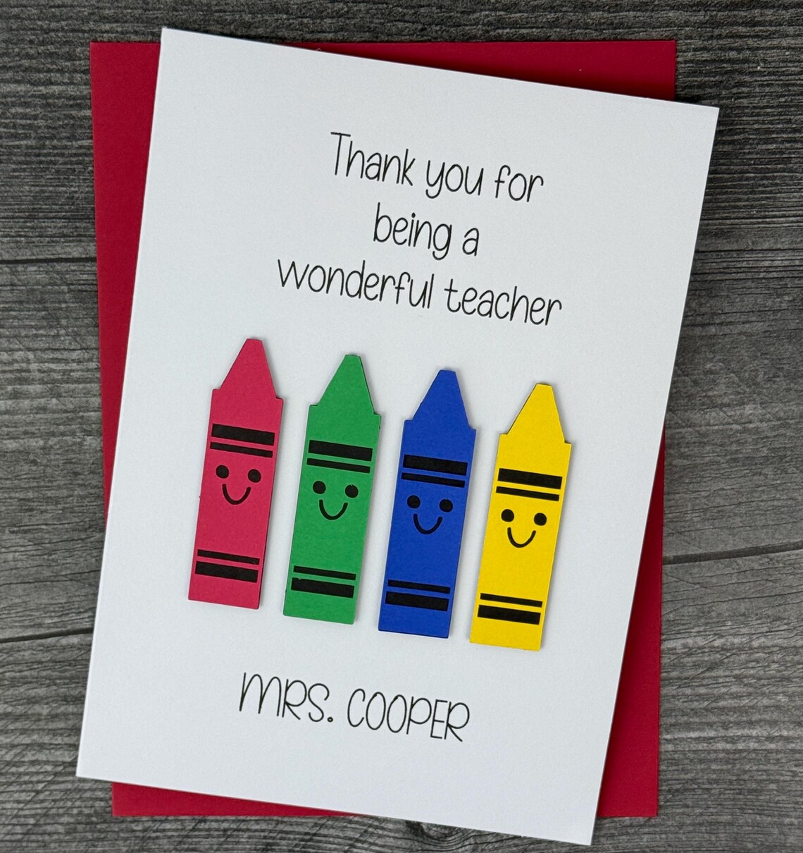 Thank You Teacher Card, Crayon Design, Handmade and Personalized ...
