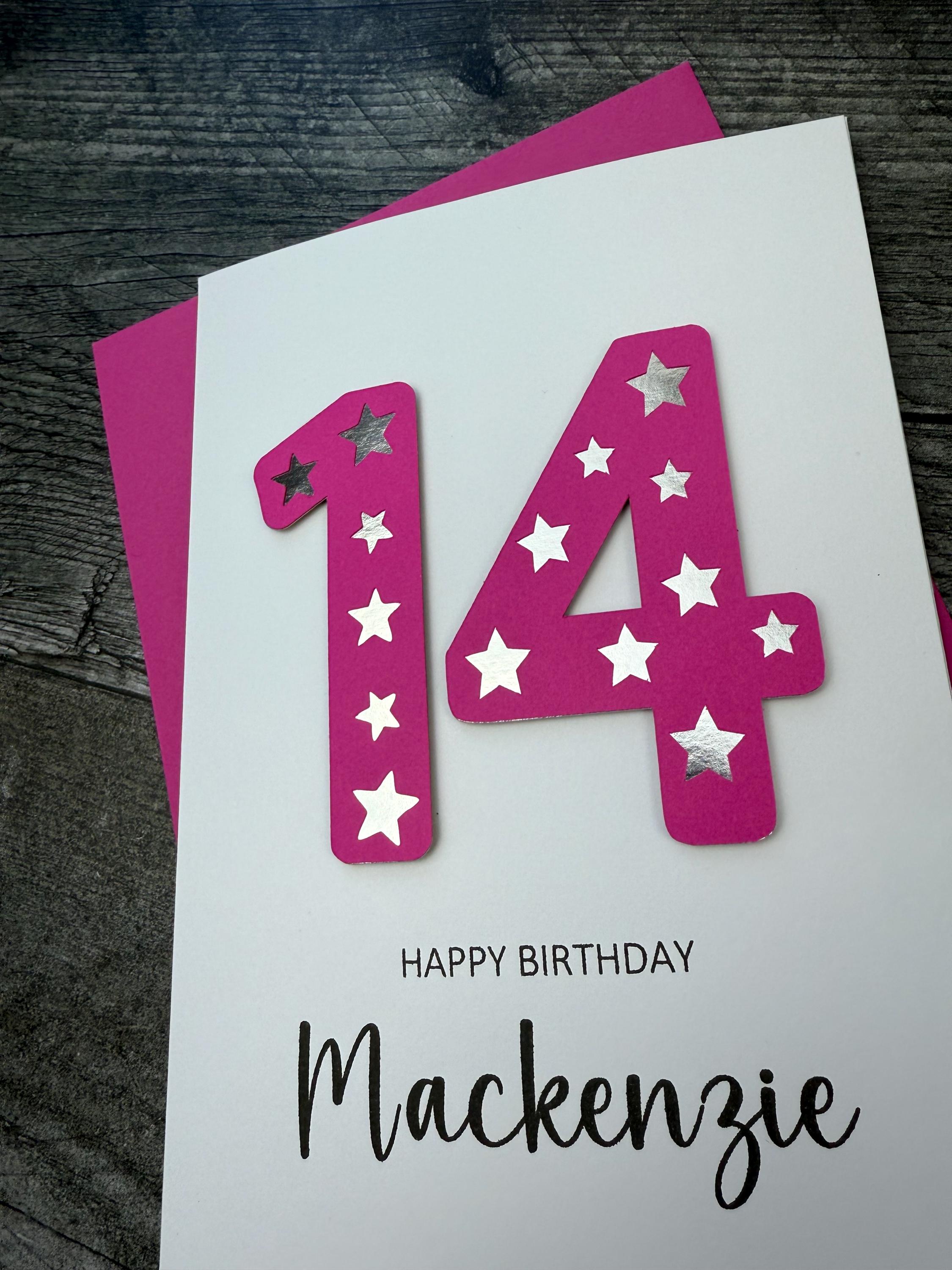 14th Birthday Card for Children, Shiny Stars Design, Handmade and ...
