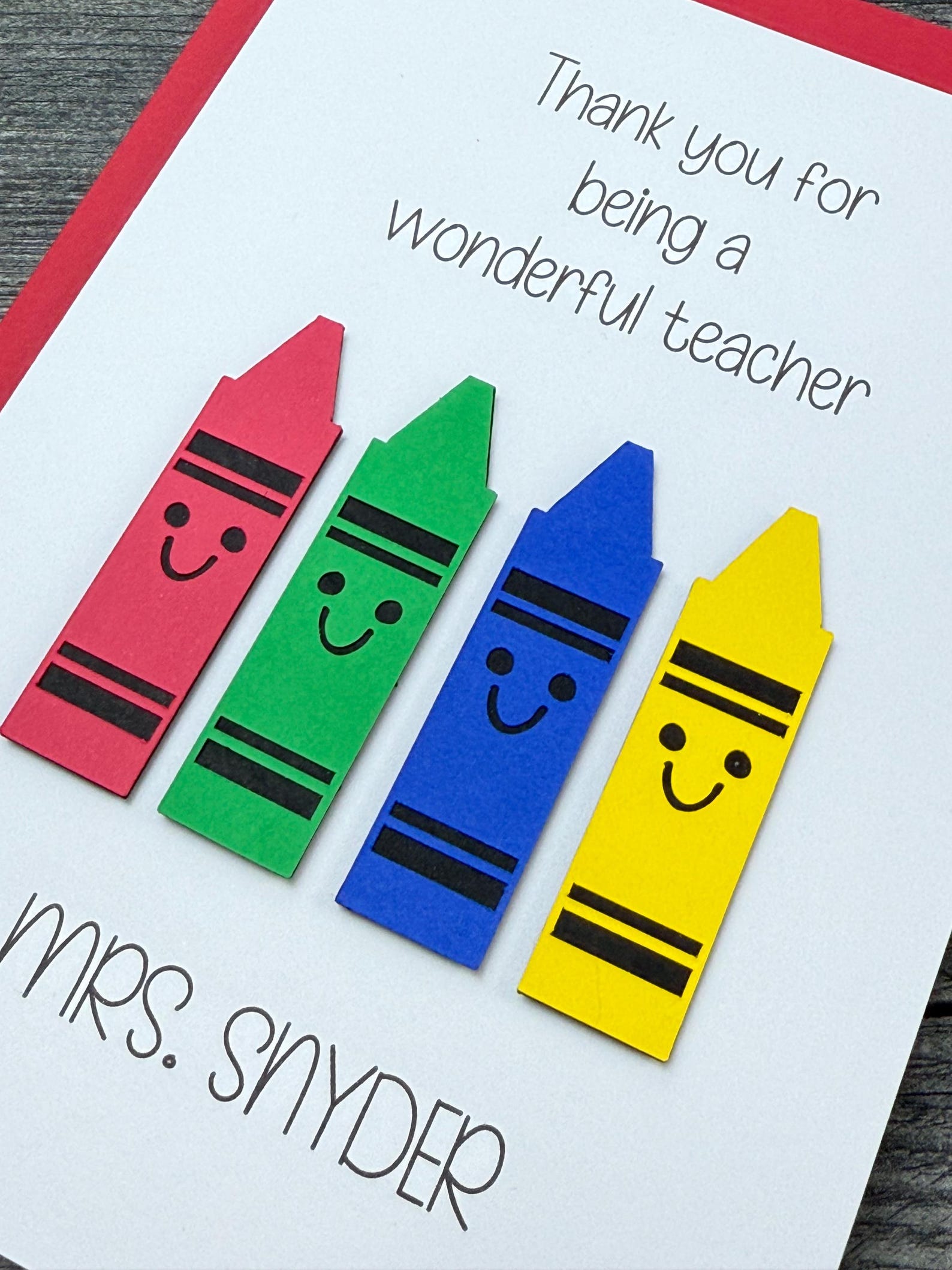 Thank You Teacher Card, Crayon Design, Handmade and Personalized ...