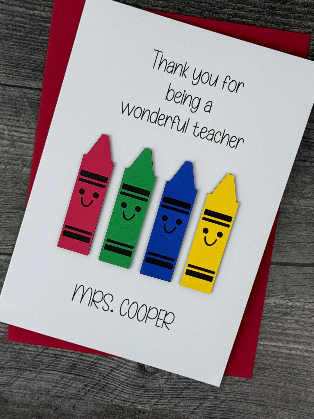 Thank You Teacher Card, Crayon Design, Handmade and Personalized ...