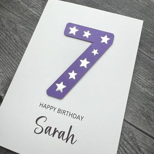 7th Birthday Card for Children, Shiny Stars Design, Handmade and ...