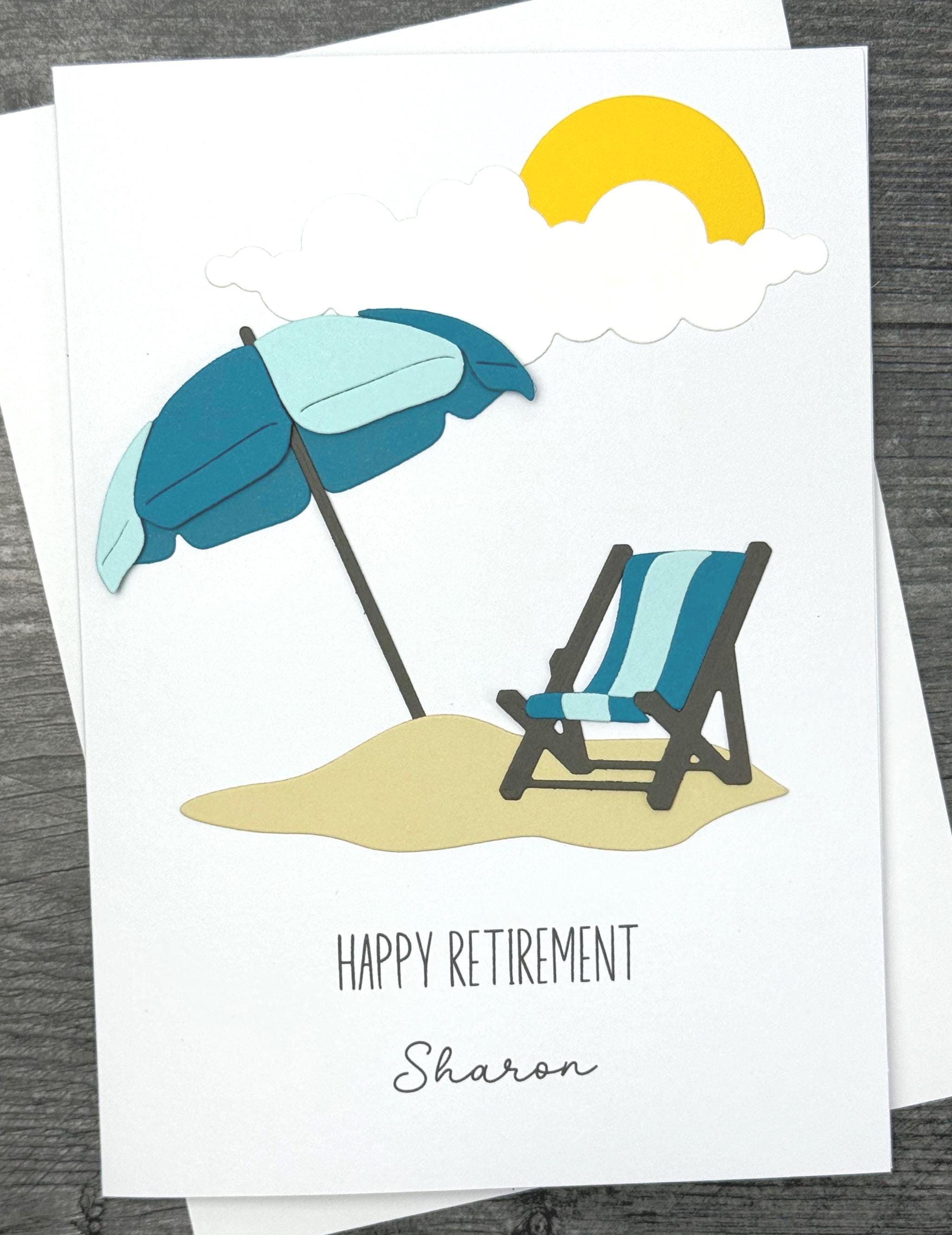 Retirement Card Featuring Beach Chair and Umbrella Scene. Handmade and ...