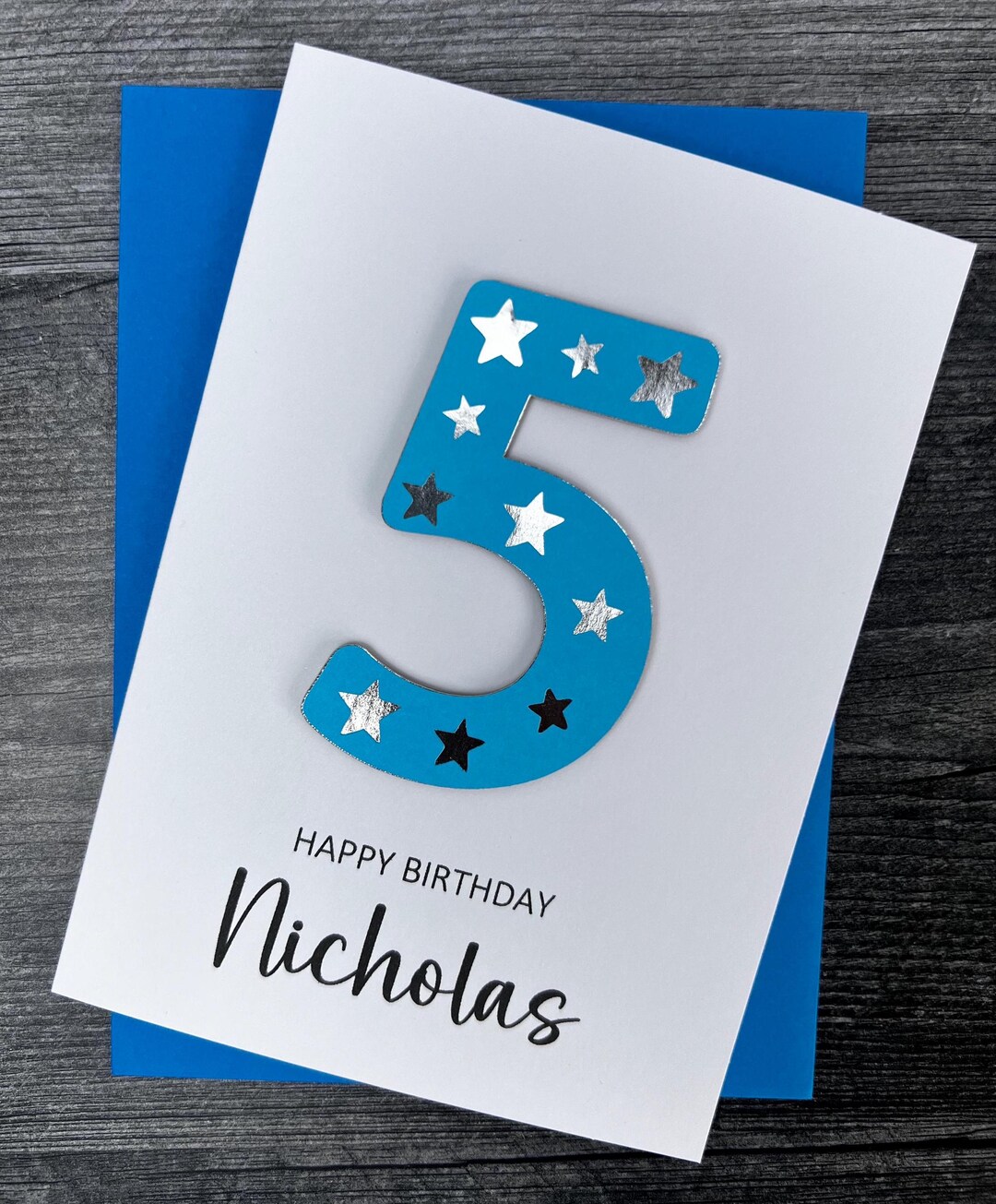 5th Birthday Card for Children, Shiny Stars Design, Handmade and ...