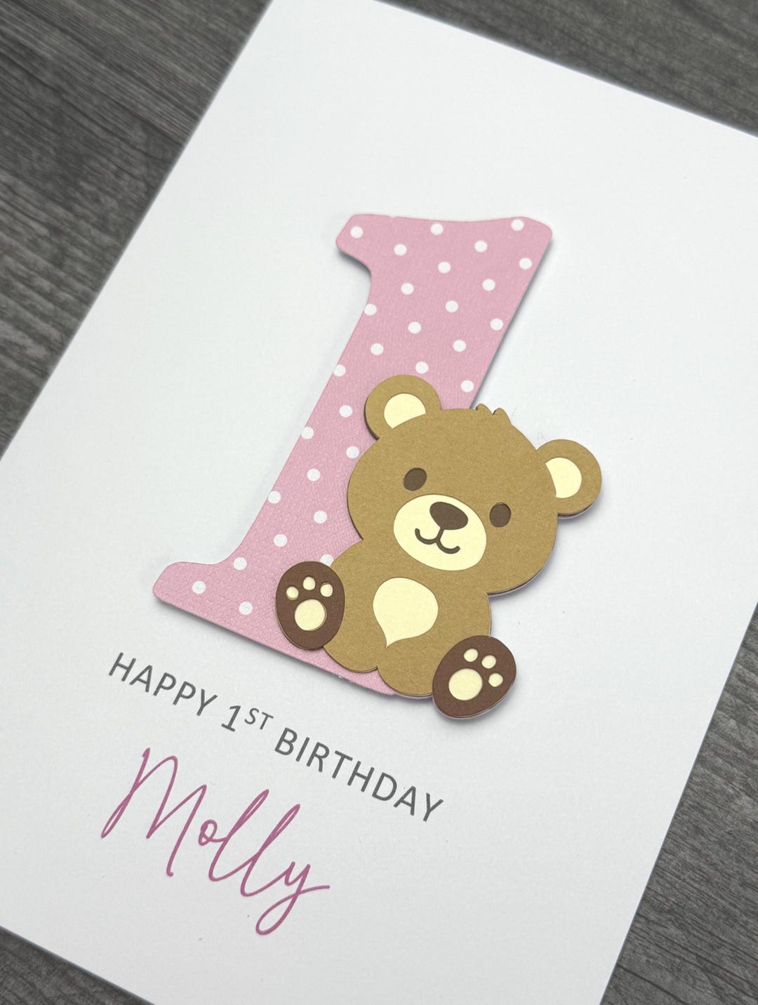 Teddy Bear Birthday Card for Children in Pink, Handmade and ...