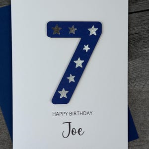 7th Birthday Card for Children, Shiny Stars Design, Handmade and ...