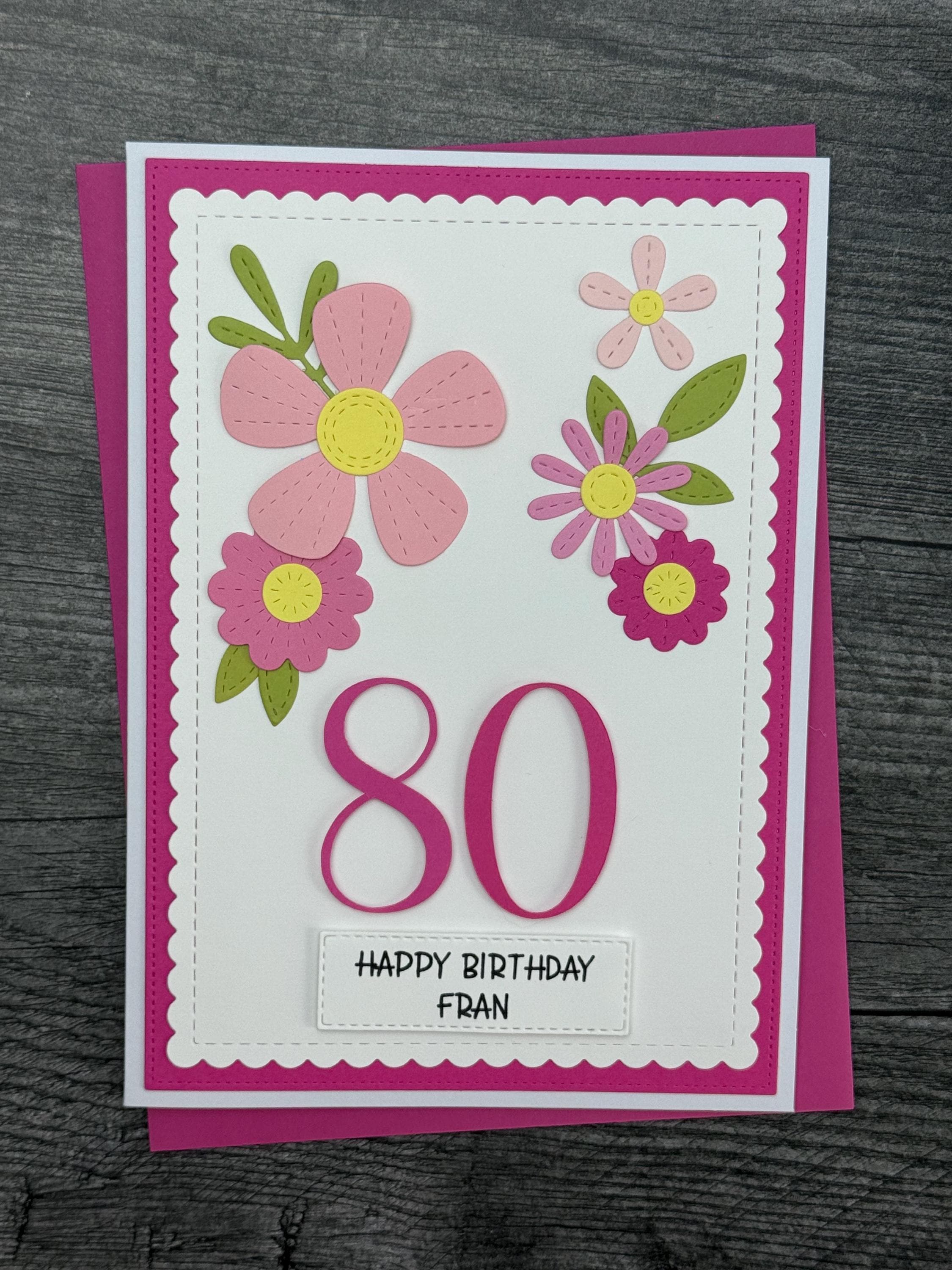 80th Birthday Card, Handmade and Personalized for Her, Beautiful Floral ...