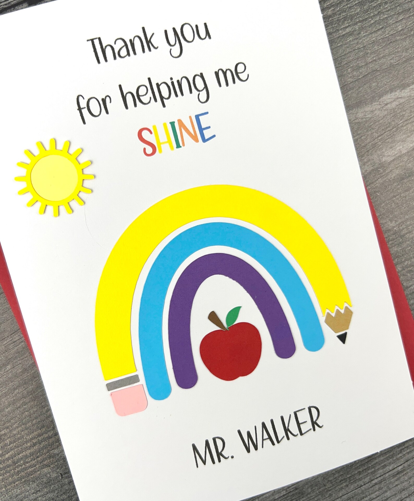 Teacher Thank You Card With Bright Rainbow and Sun Design, Handmade and ...