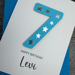 7th Birthday Card for Children, Shiny Stars Design, Handmade and ...