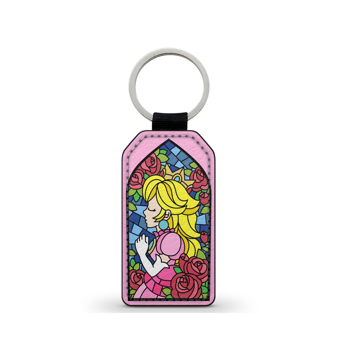 Leather Super Mario Bros 64 Princess Peach Faux Leather Keychain ...