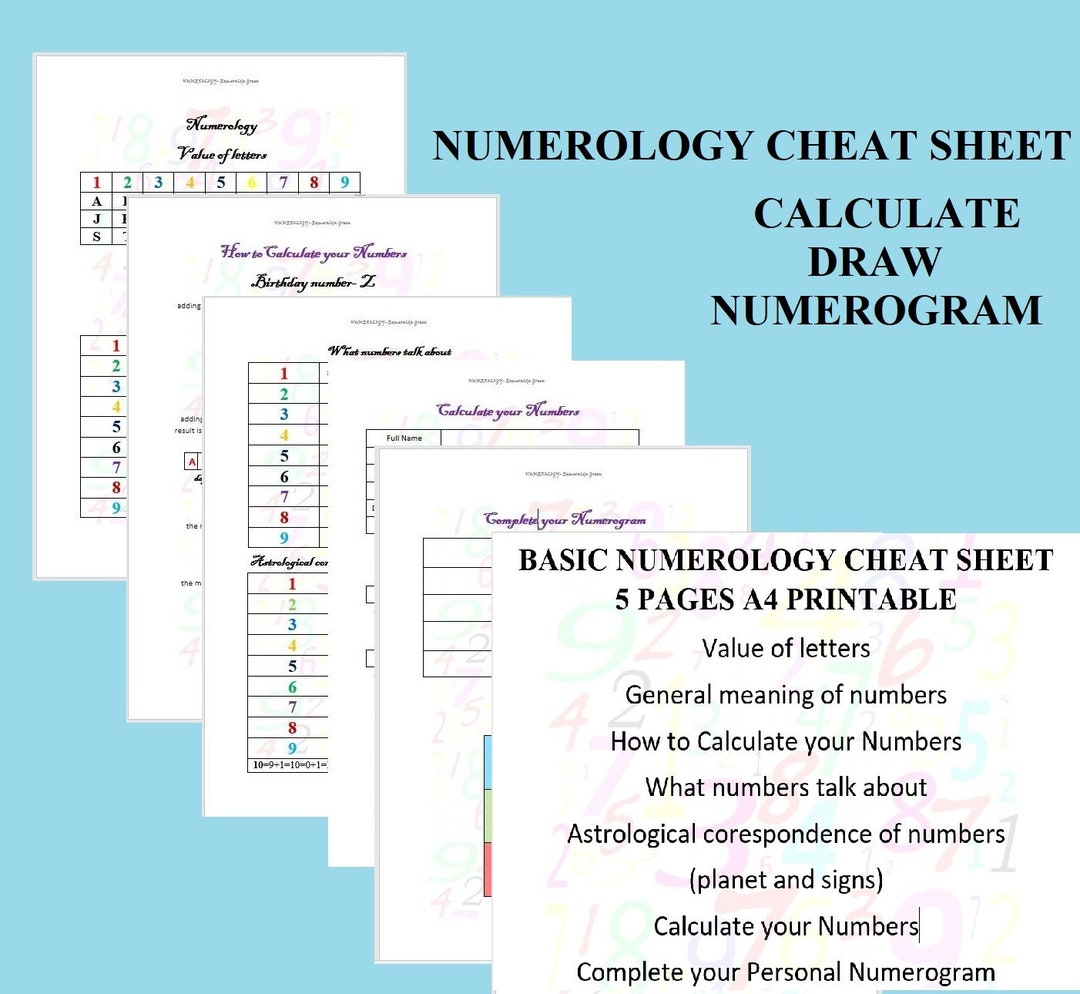 Basic Numerology Cheat Sheet- 5 Printable A4 Pages, Grimoire Reading ...