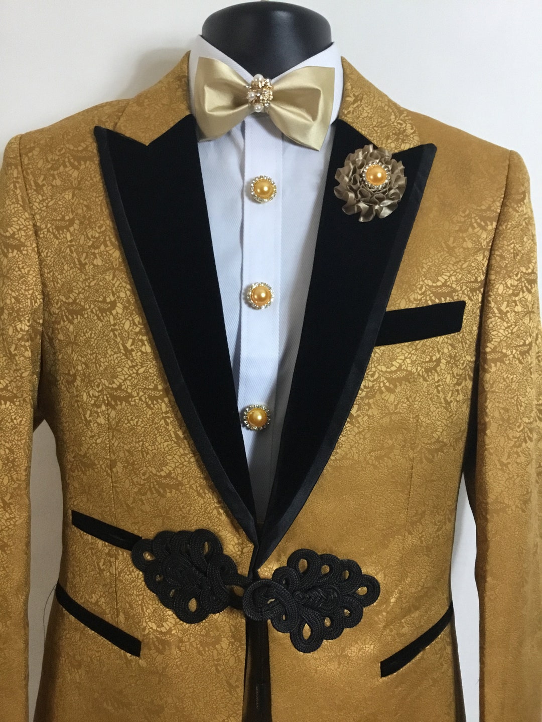 3 Piece Gold Floral Print Tuxedo - Etsy