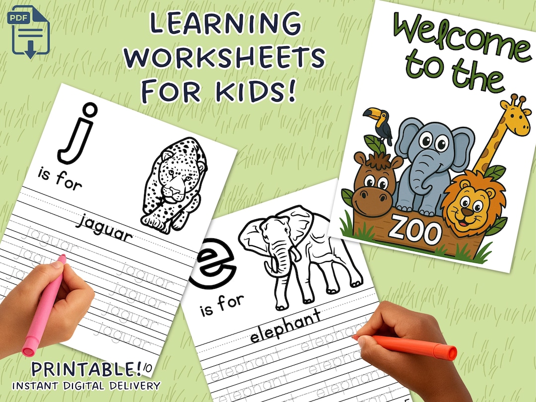 A-Z Zoo Animal Name Tracing & Coloring Book Kids Printable Alphabet ...
