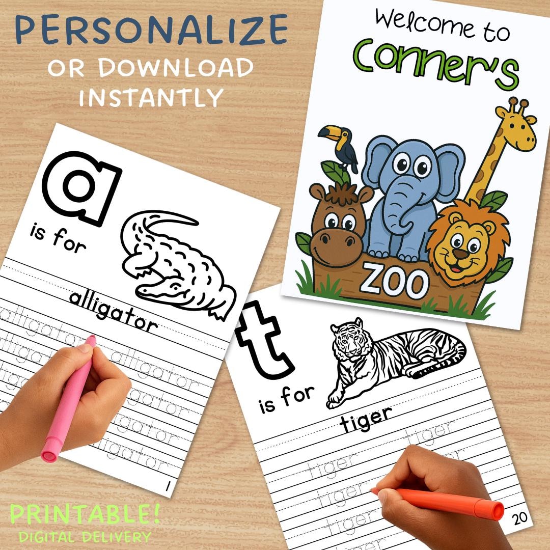 Zoo Animal Tracing Worksheets for Kids Handwriting Practice Alphabet ...