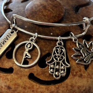 Namaste Yoga Om Asanas Lotus Flower Hamsa Hand Bangle - Etsy