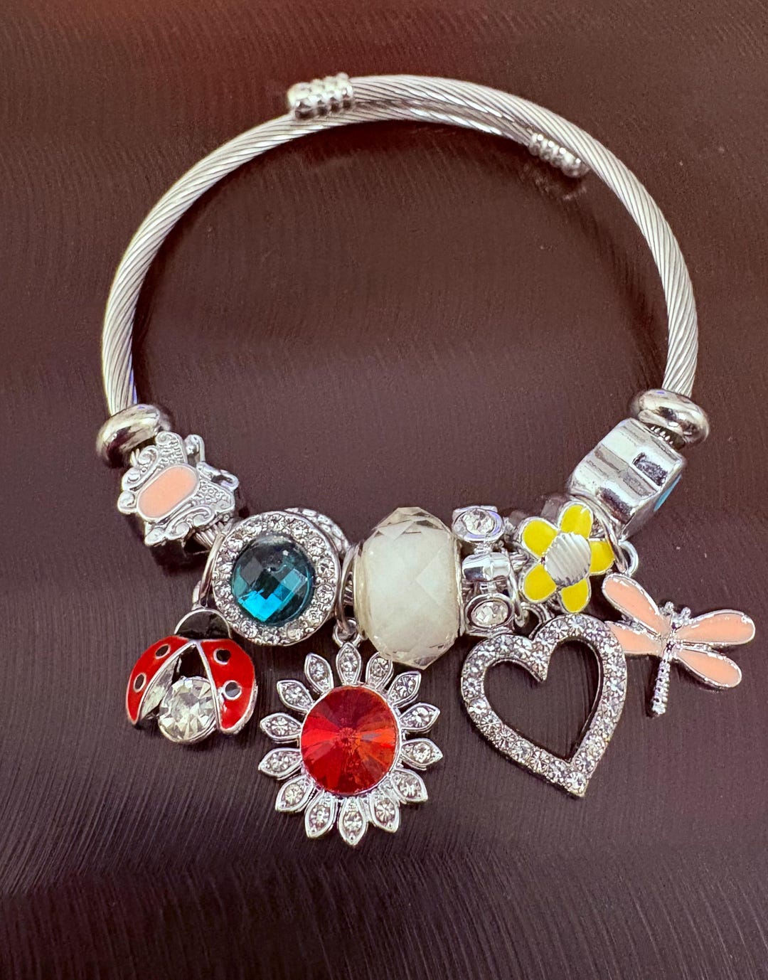 Pandora Style Beautiful Insects and Flowers Silver Plated Charm ...