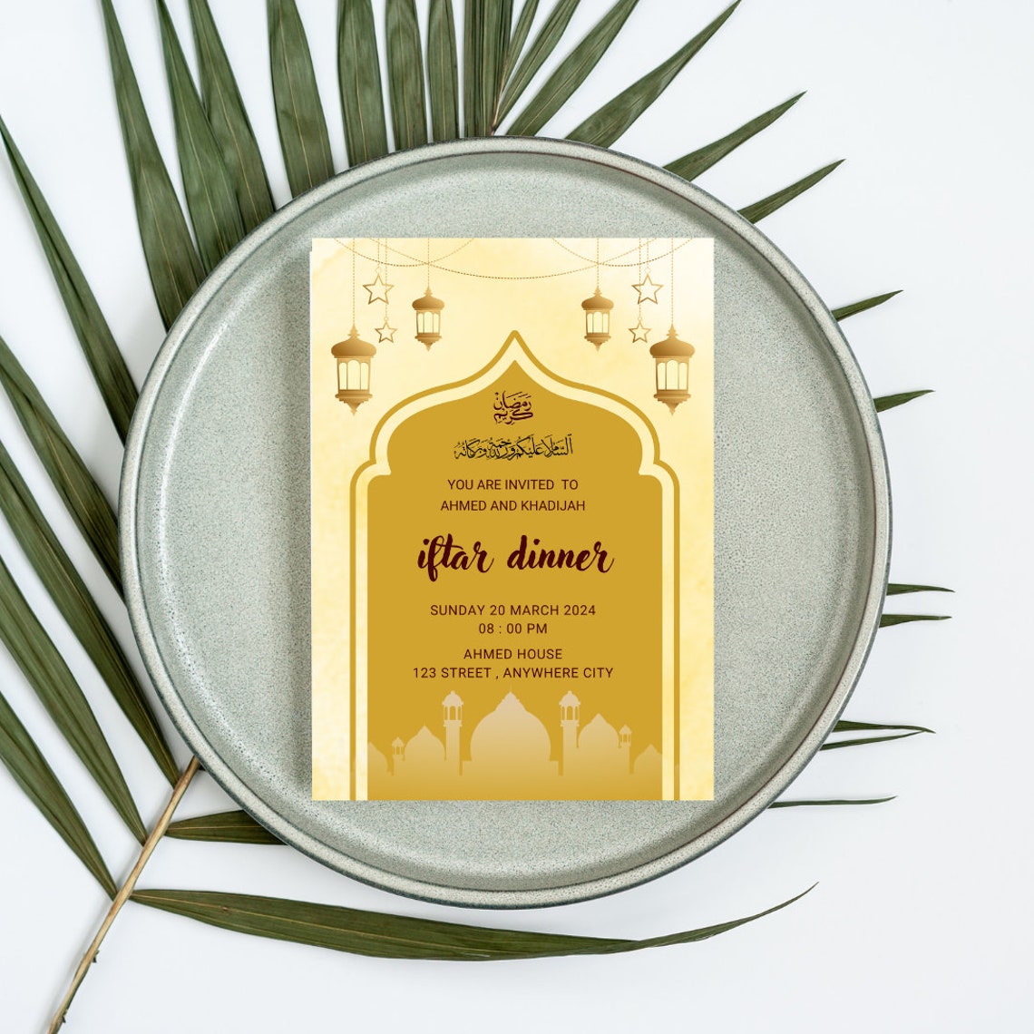Editable Iftar Dinner Party Invitation Gold Mosque for Ramadhan - Etsy
